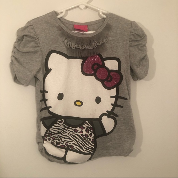 Hello Kitty | Shirts & Tops | Hello Kitty Shirt Girls 7 Gray Ruffled At ...